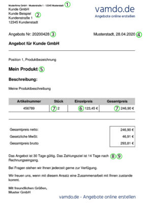 Online Angebote erstellen mit Vorlage - Vamdo